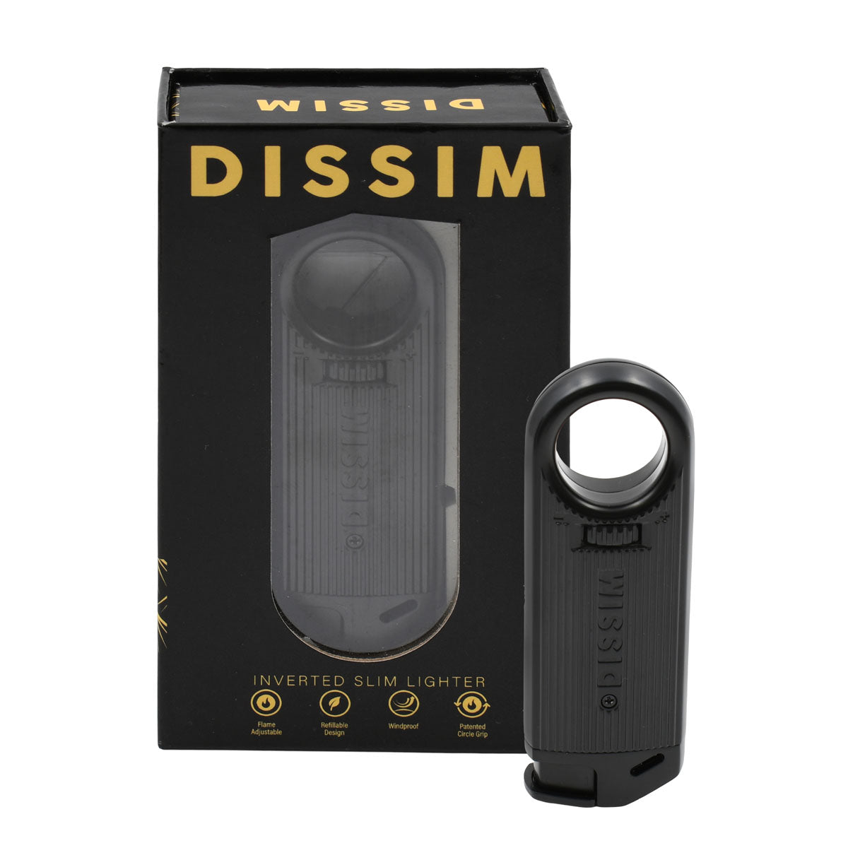 Black Slim Metal Lighter by Dissim | Refillable, Windproof & Sleek Design